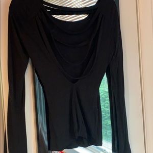 Tops | Sheer Fitted Black Top With Open Back | Poshmark